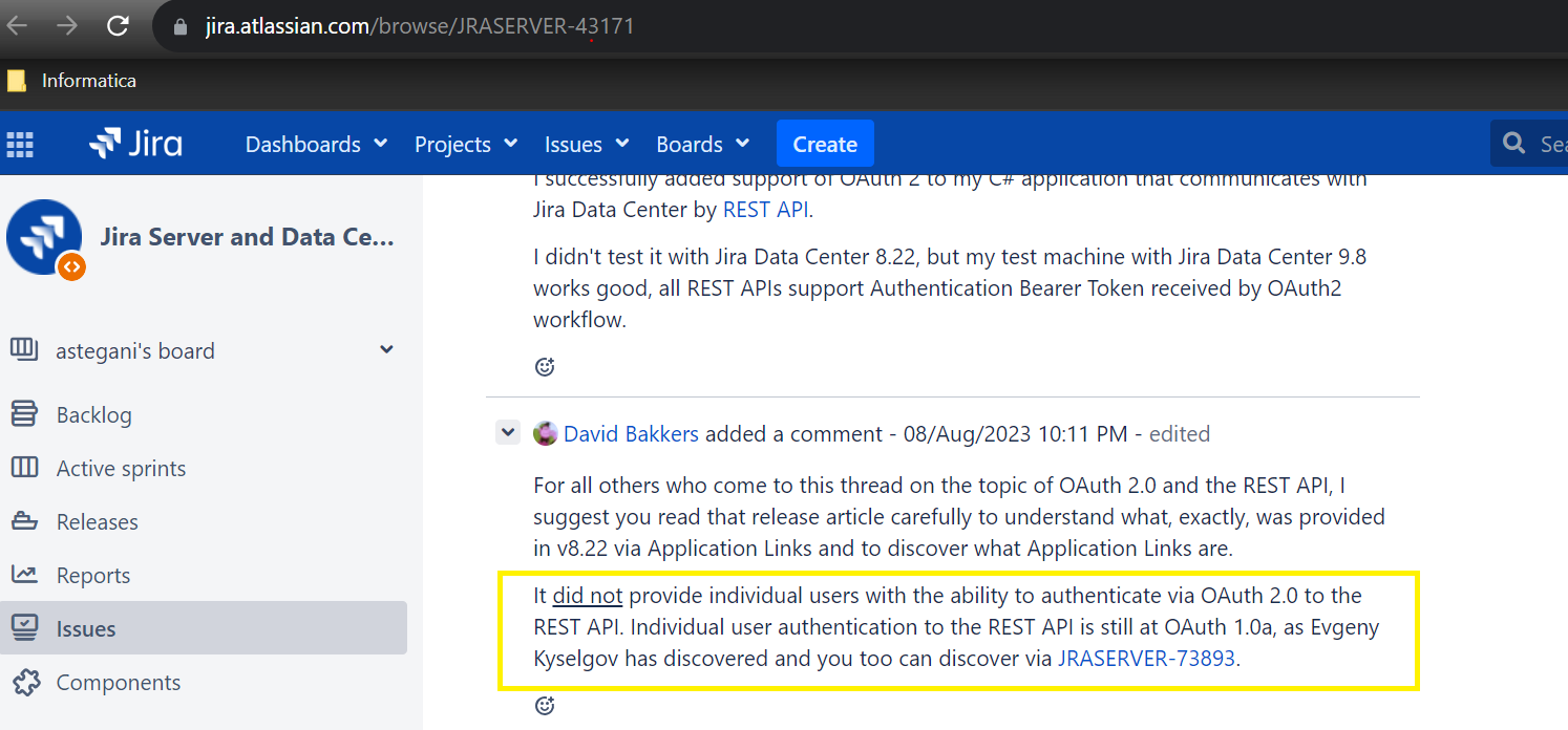 Does Jira Server (OnPrem) support the OAuth2.0 for...