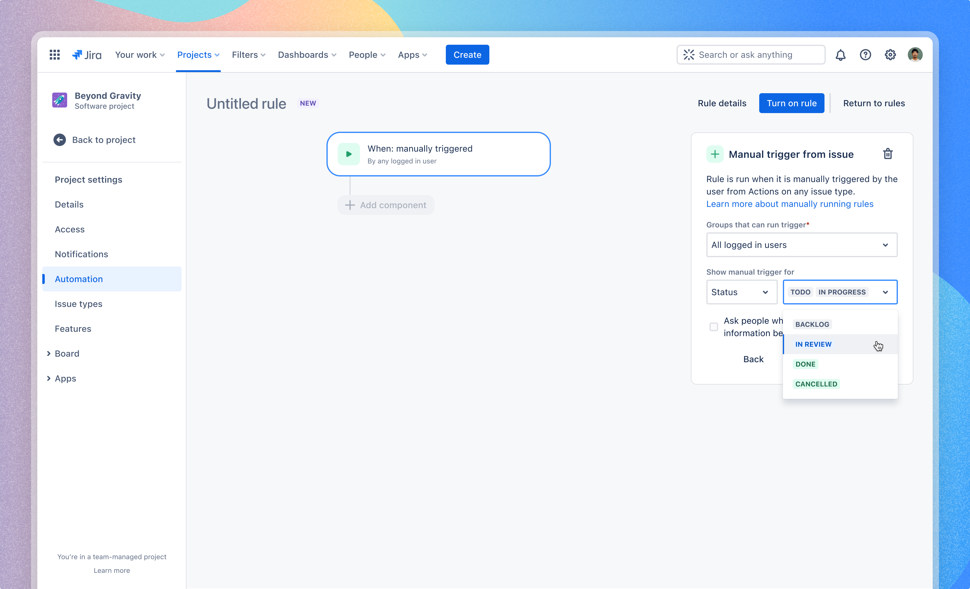 Improvements to Manual Triggers in Jira Cloud Automation, Configure Filters For Issues