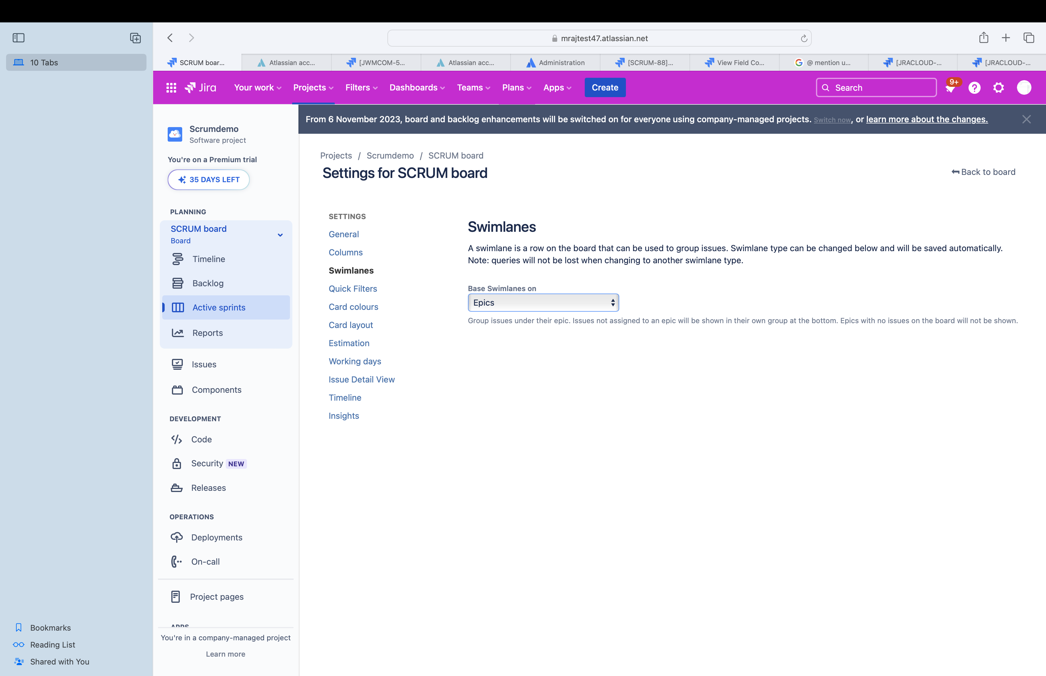 Kanban board organize cards