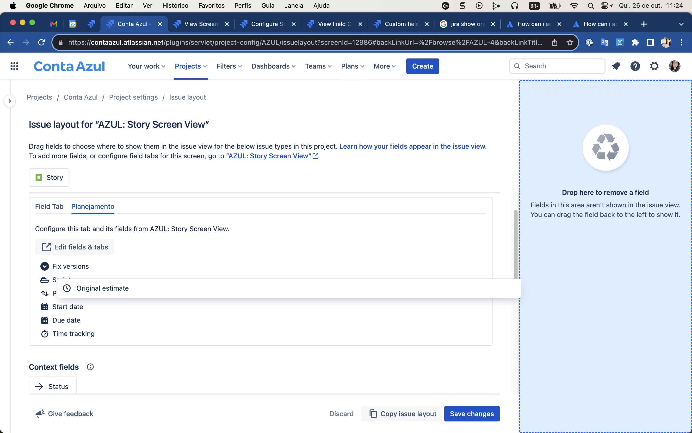 How can i add the original estimate in a new tab