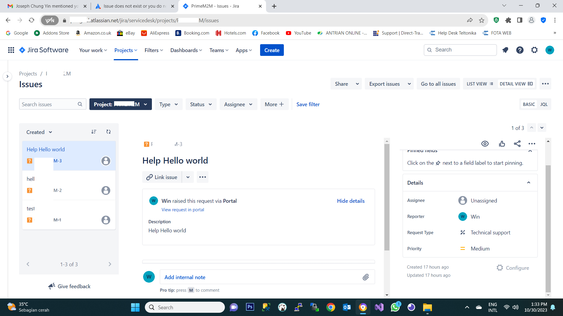Issue does not exist or you do not have permission...