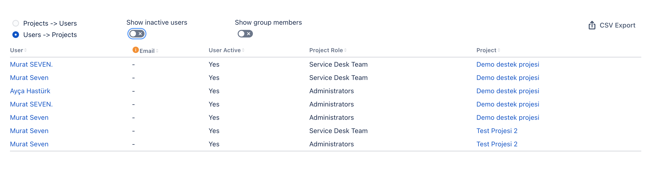 Create a list of users assigned to a project role