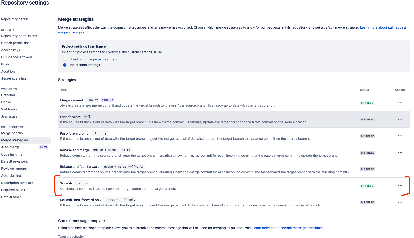 How to squash the merge commit directly from ui