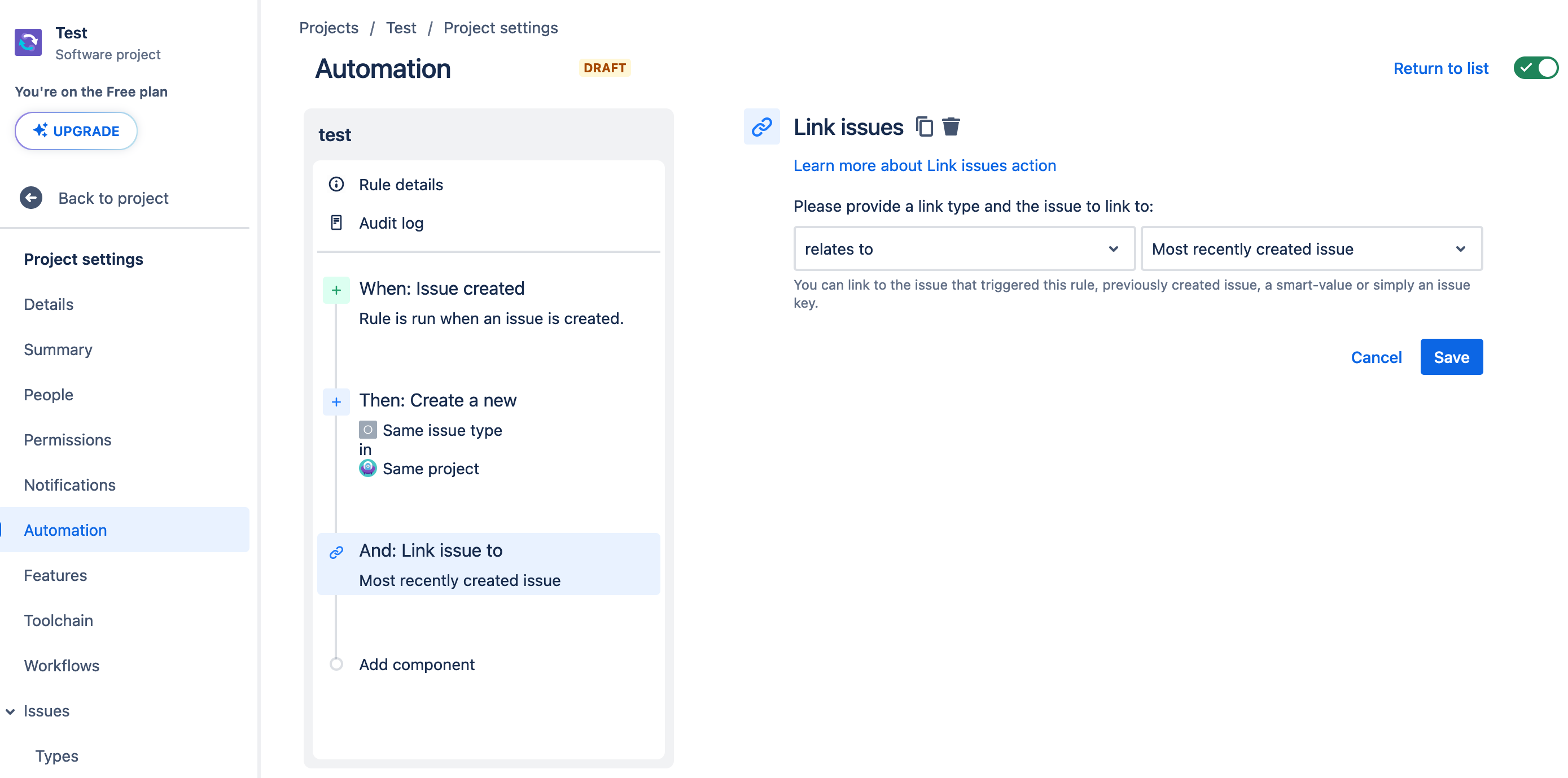 Link issue in automation before and after trigger