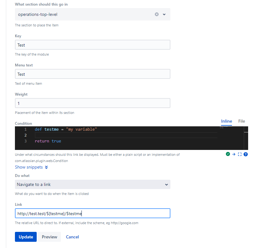 Solved: Scriptrunner | Web-item | How to use custom variab...