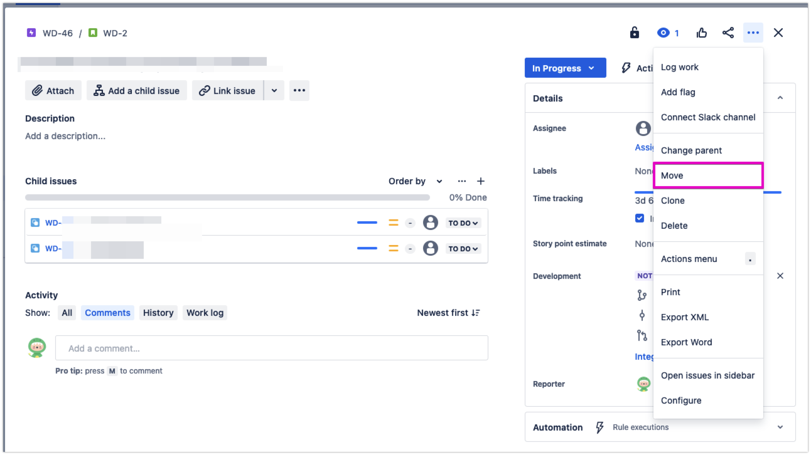 How to move the task from Epic to subtask