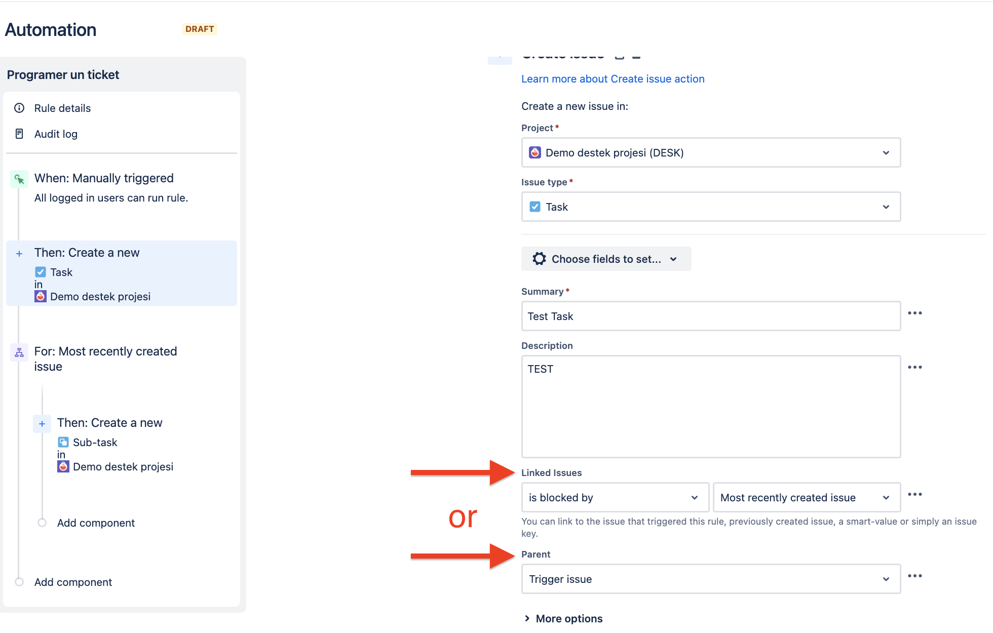 Linking the issues with the Issue Key.