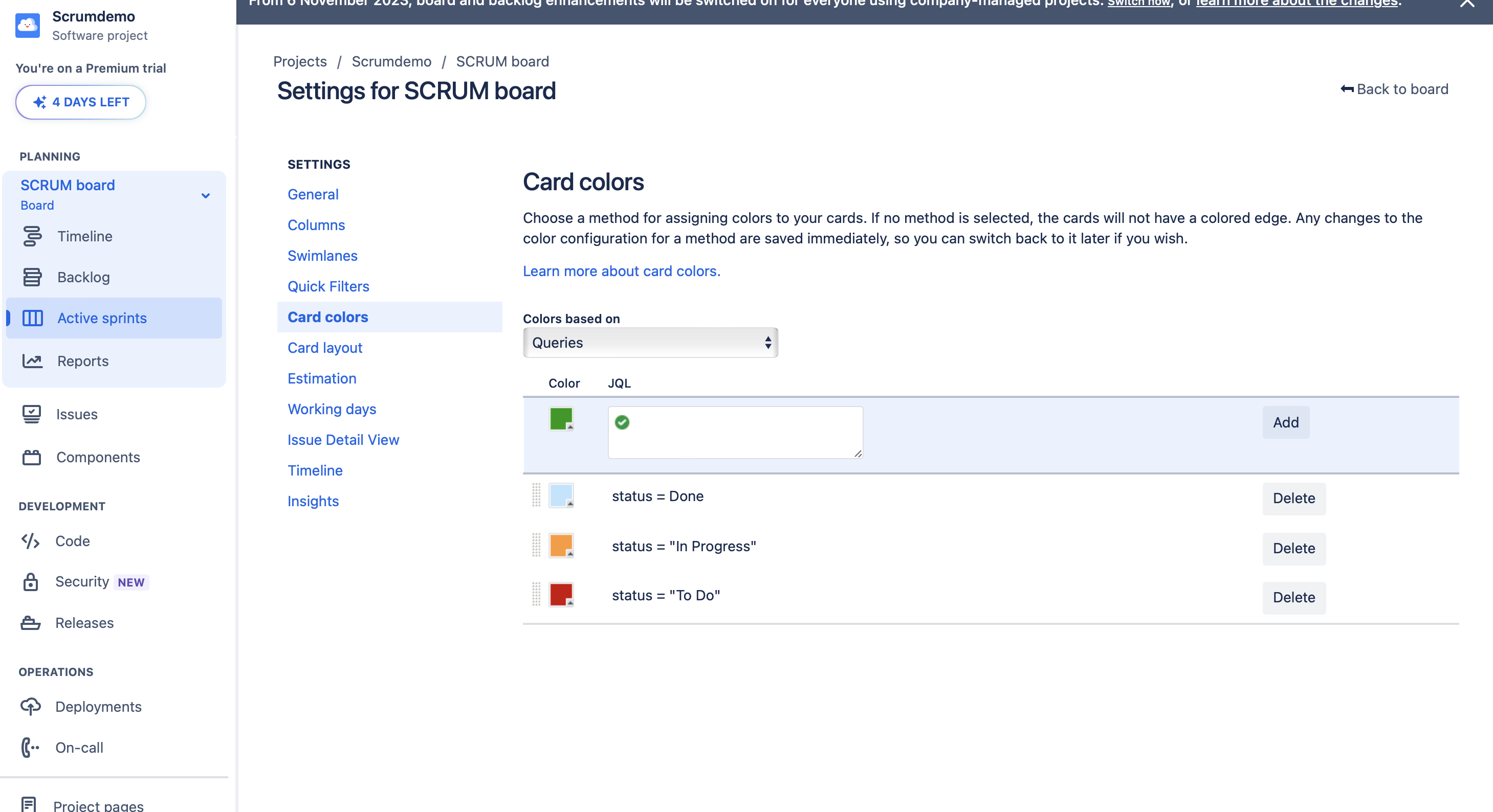 Change deadline color for each transaction