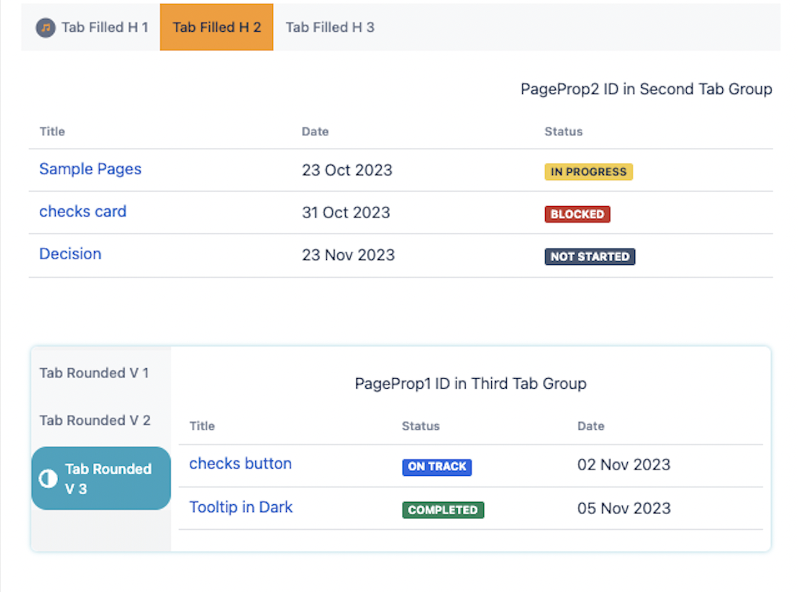 Create group tabs showing tables with page propert...