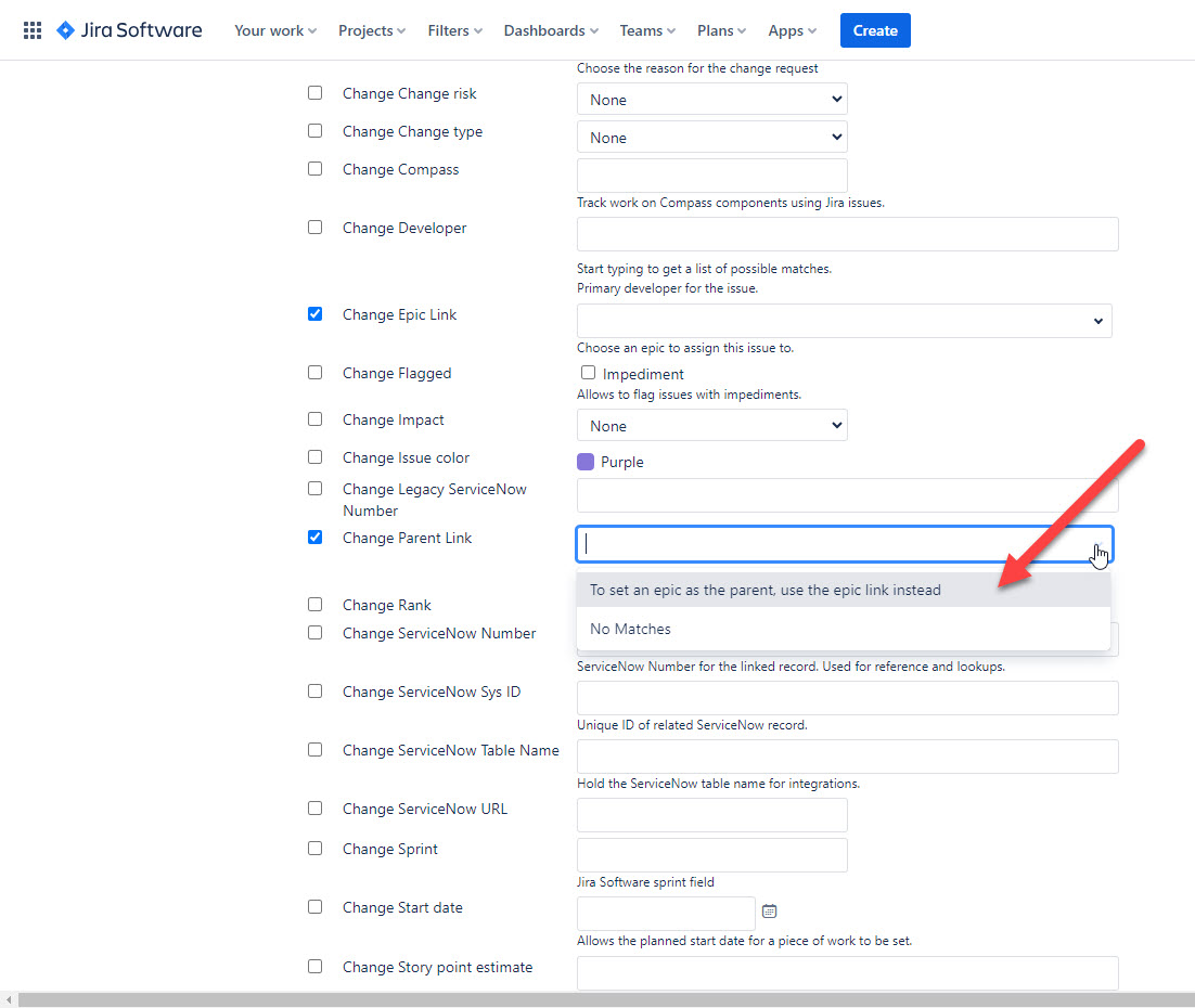 Updating Epic Link in Bulk Edit on Team Project