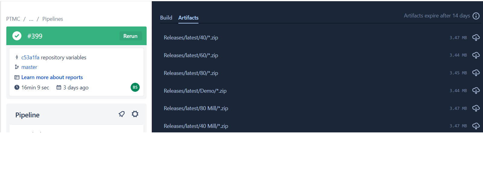 Not able to pull the built artifact from one repos...