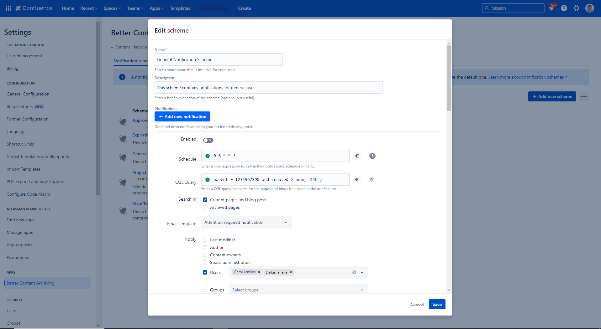 Set notification when any content of a subpage is ...