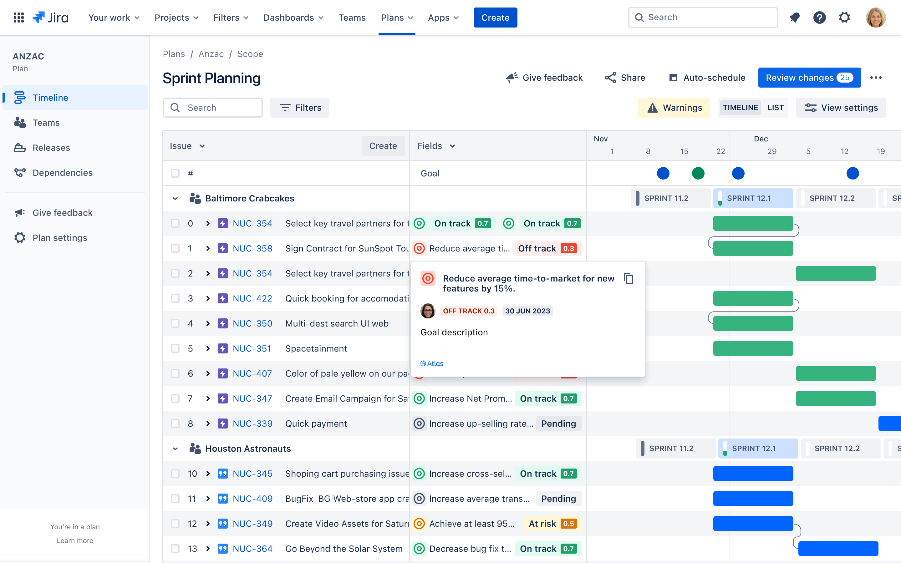 Atlas goals in Jira Software Cloud timeline and pl... - Atlassian Community