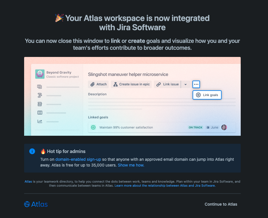 "Link Goals" button from JIRA integration with Atl...