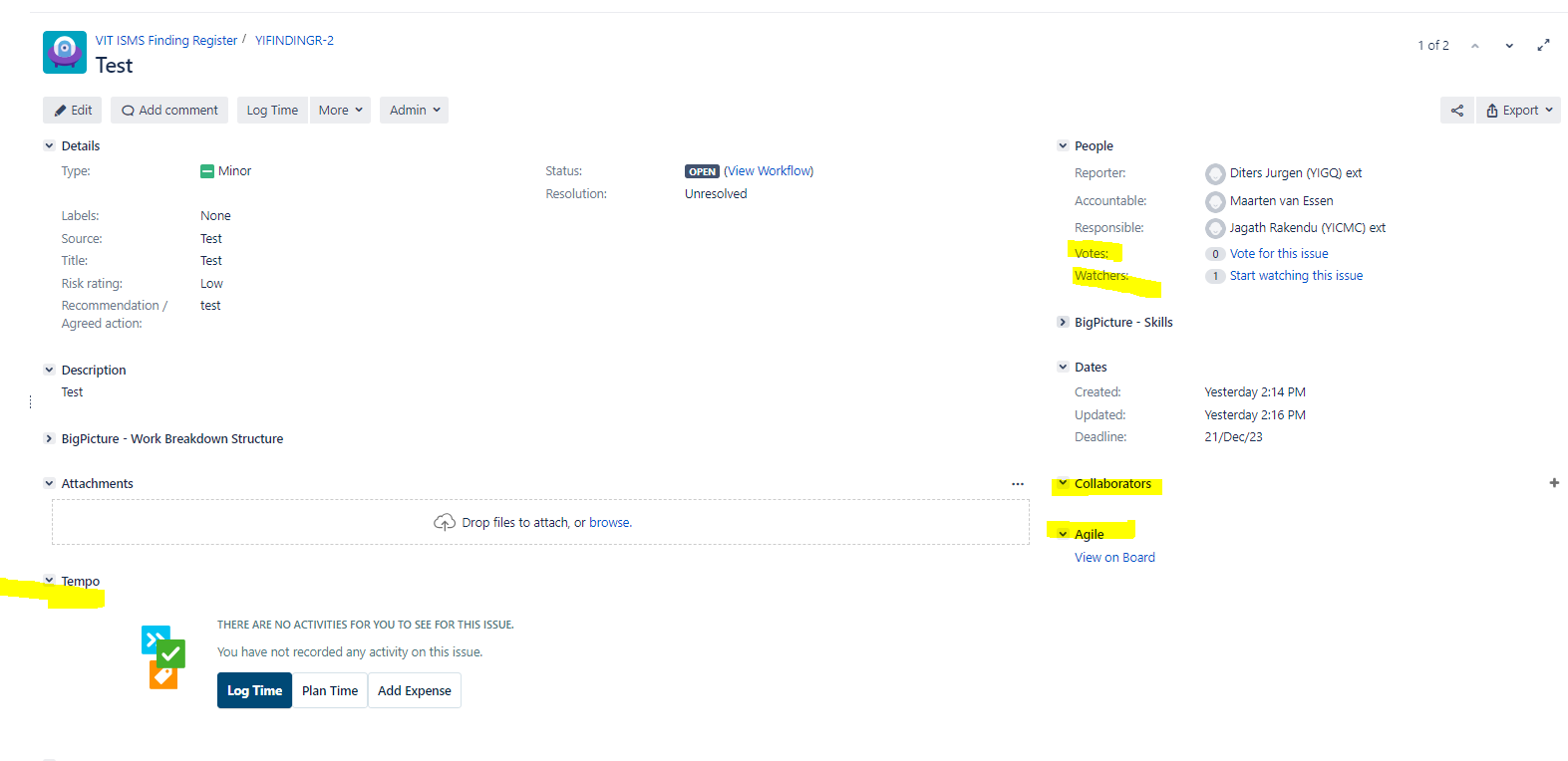 How to remove tempo,watchers,collaborators and agi...