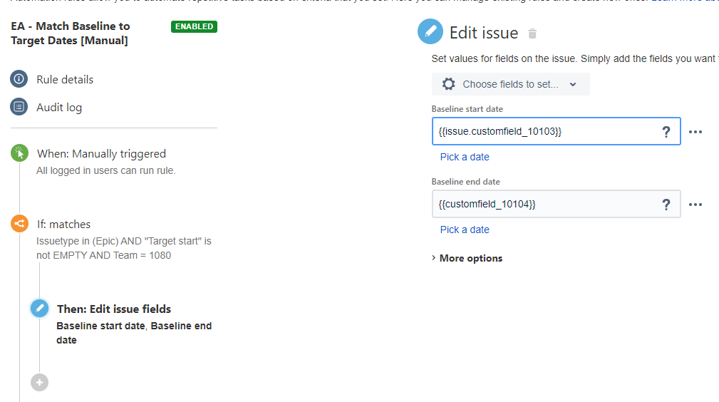 Solved: How to set Baseline Dates to match Target Dates