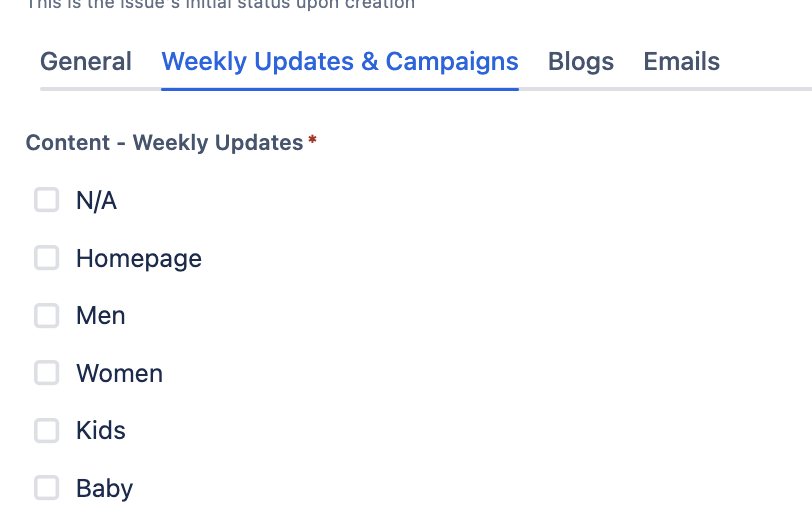 Setting up an epic using tabs