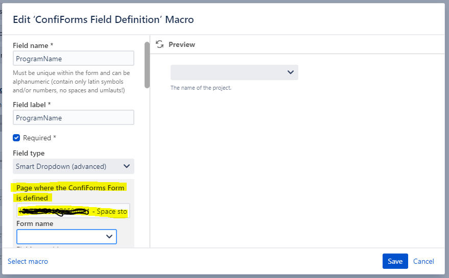 Page where the ConfiForms Form is defined