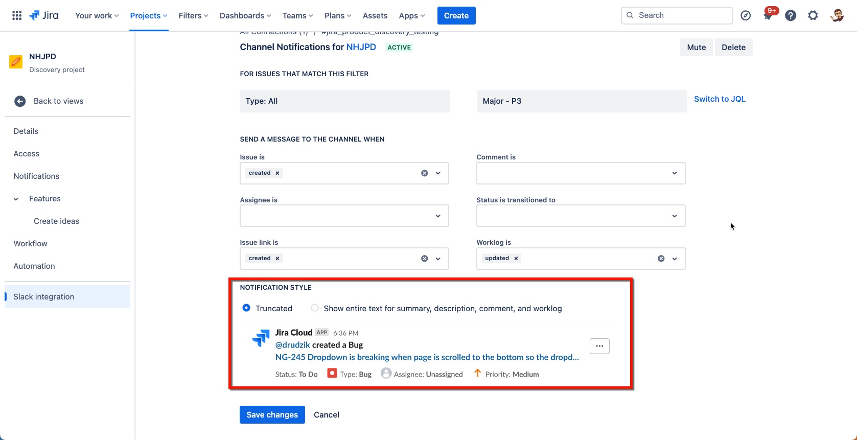 Is there a way for the Slack integration to limit ...