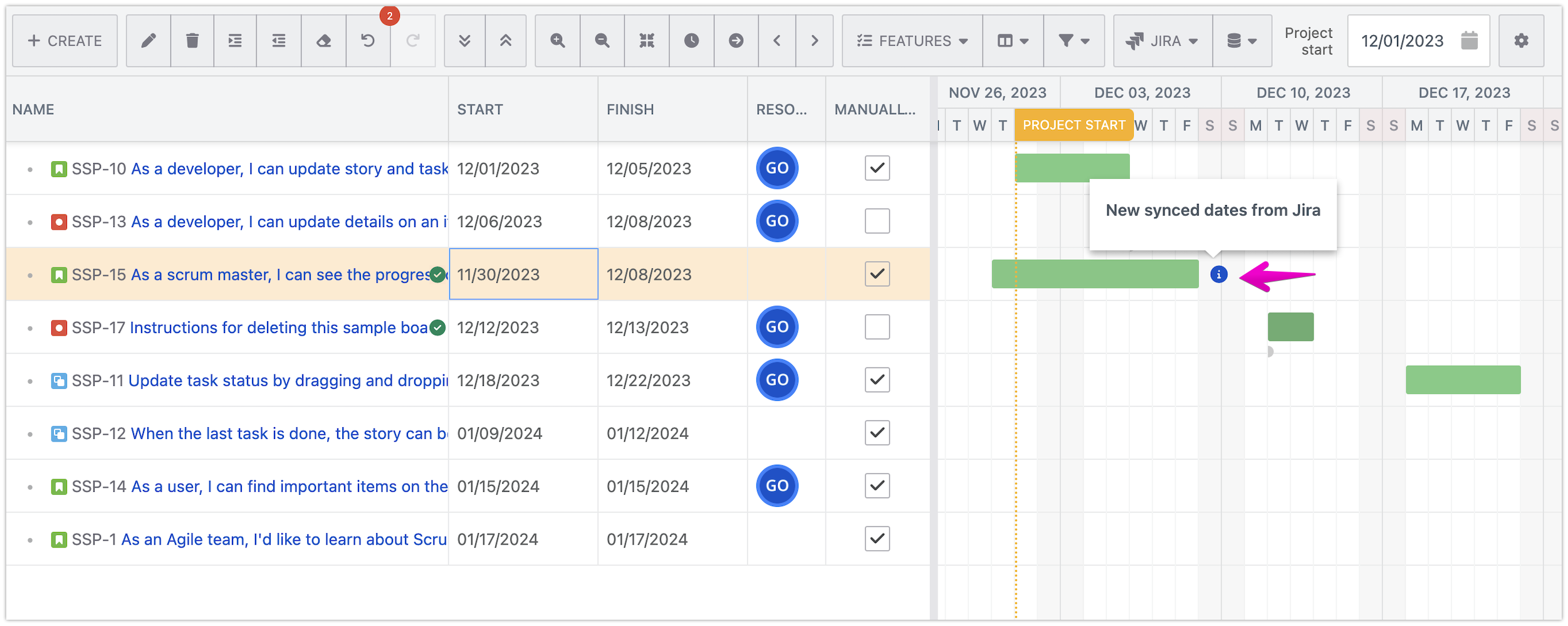 Auto-scheduling tasks on Confluence Gantt Chart