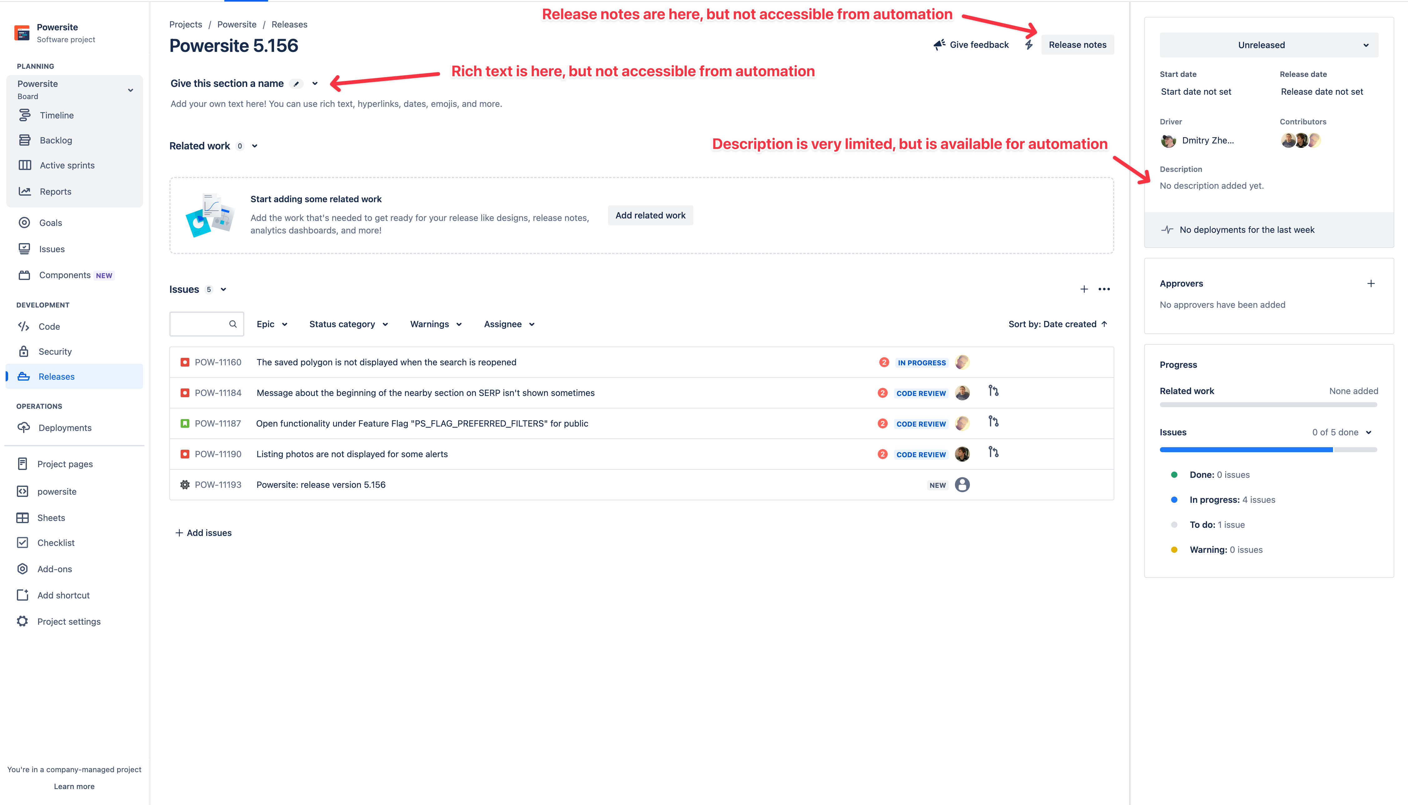Release automation with rich text