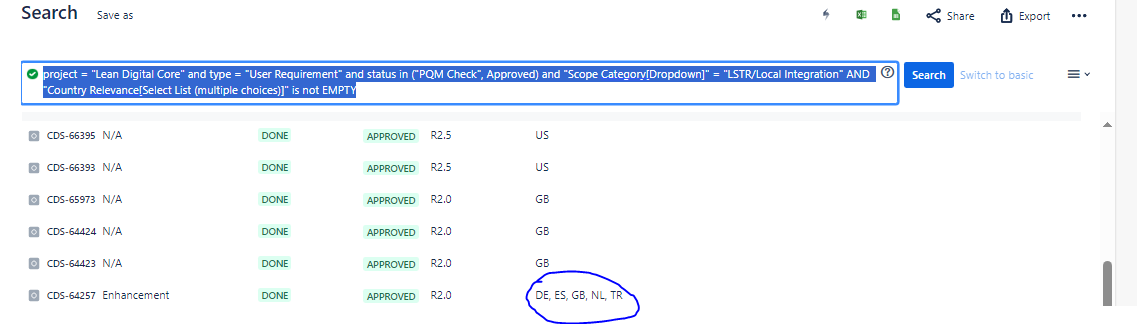 how to fetch jql for multiselect field having more...