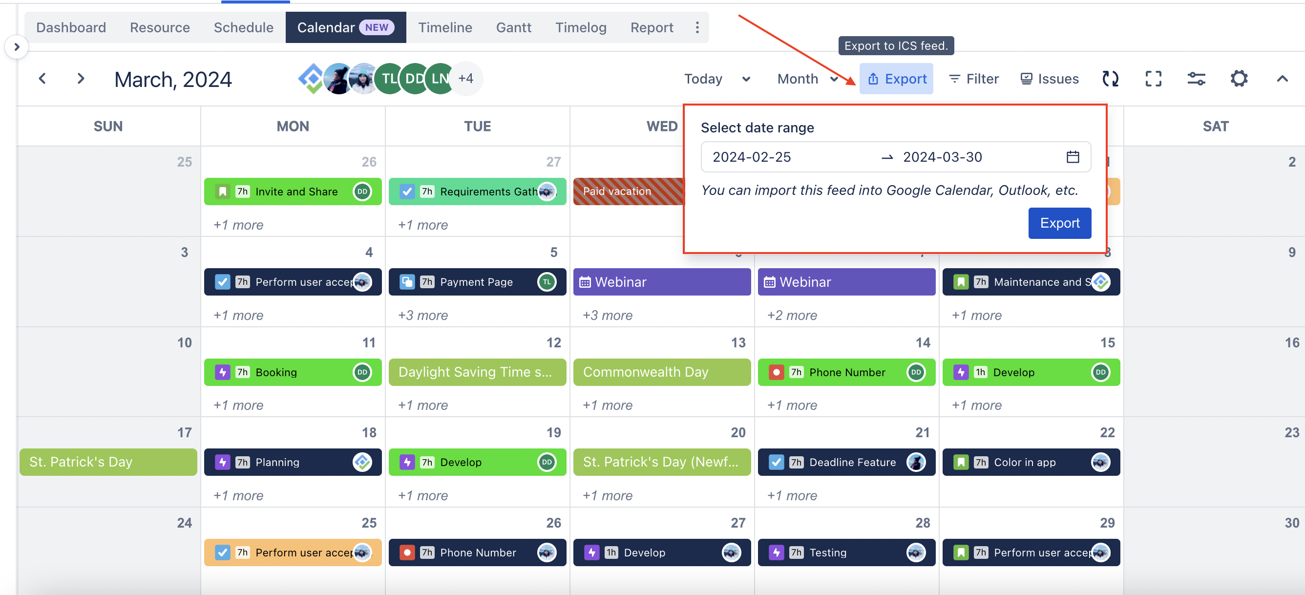 Project/Portfolio Calendar for Jira | TeamBoard ProScheduler's New Feature