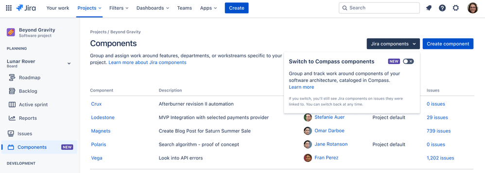 Use Compass components in Jira Software to underst... - Atlassian Community