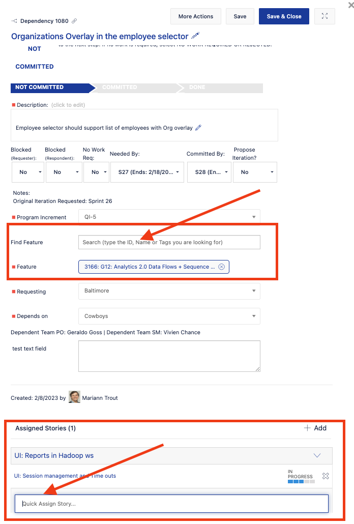 How to Link Dependencies to Feature?