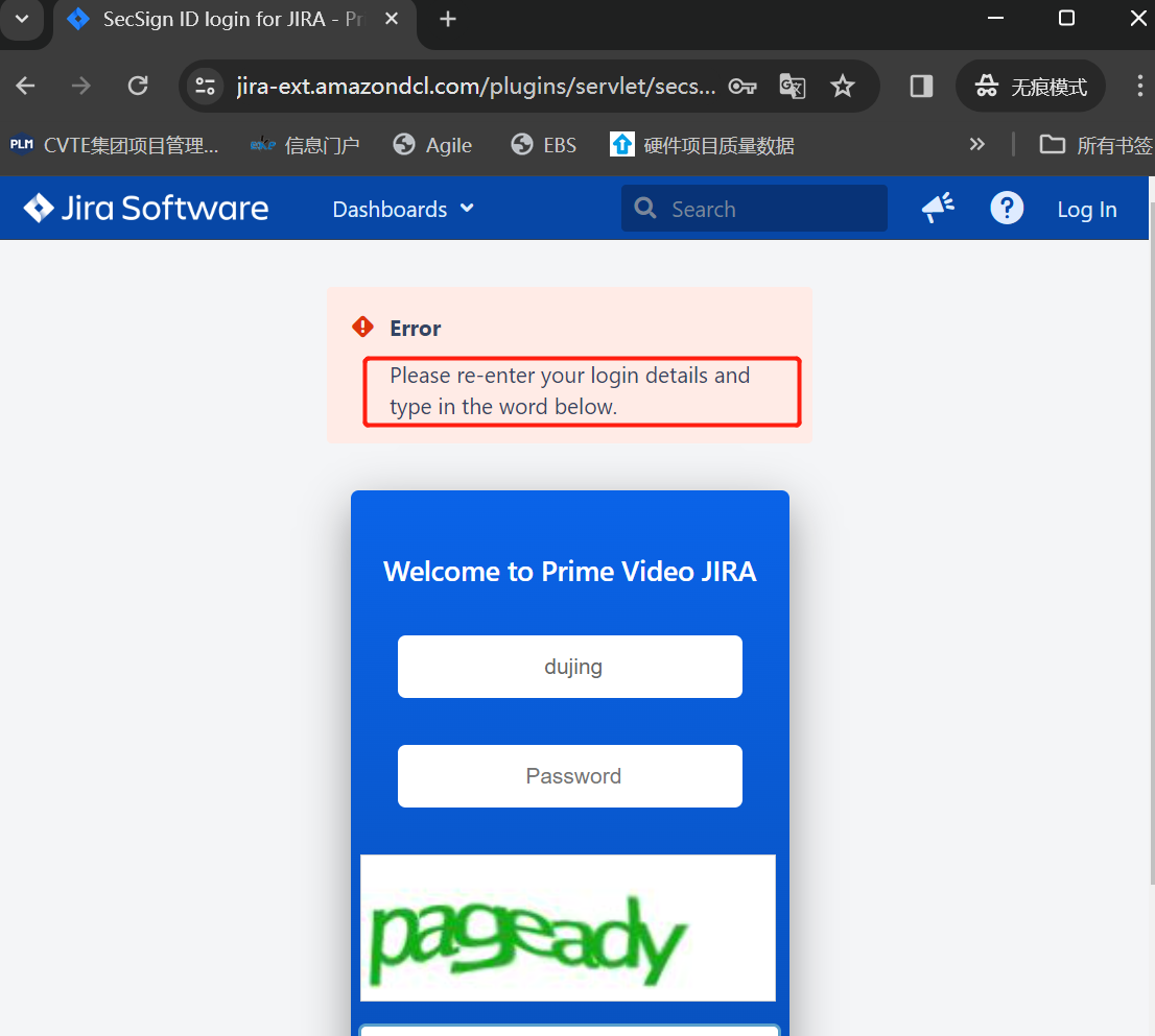 The Amazon jira account was not logged in, so the ...