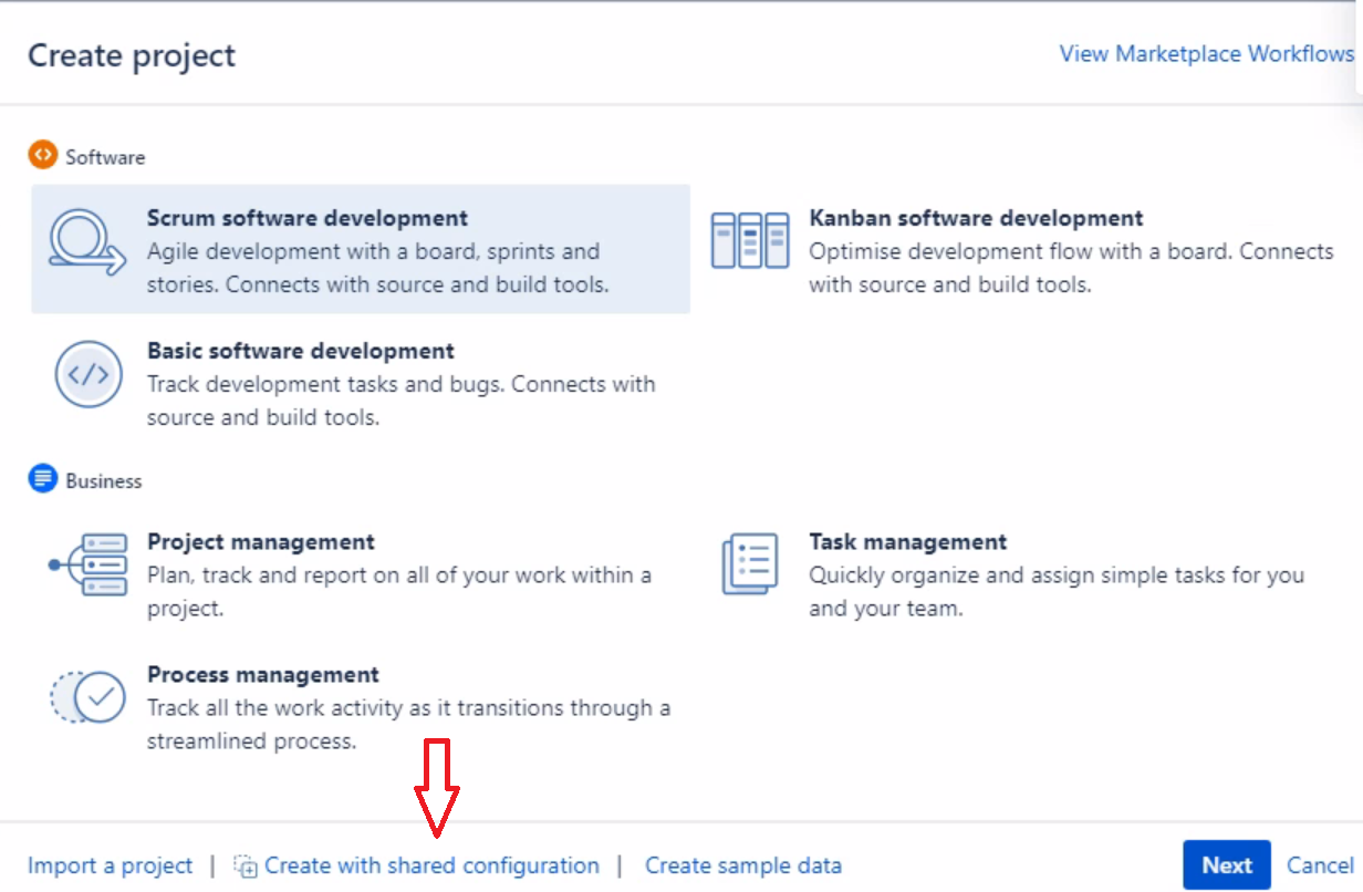 “Create project” template