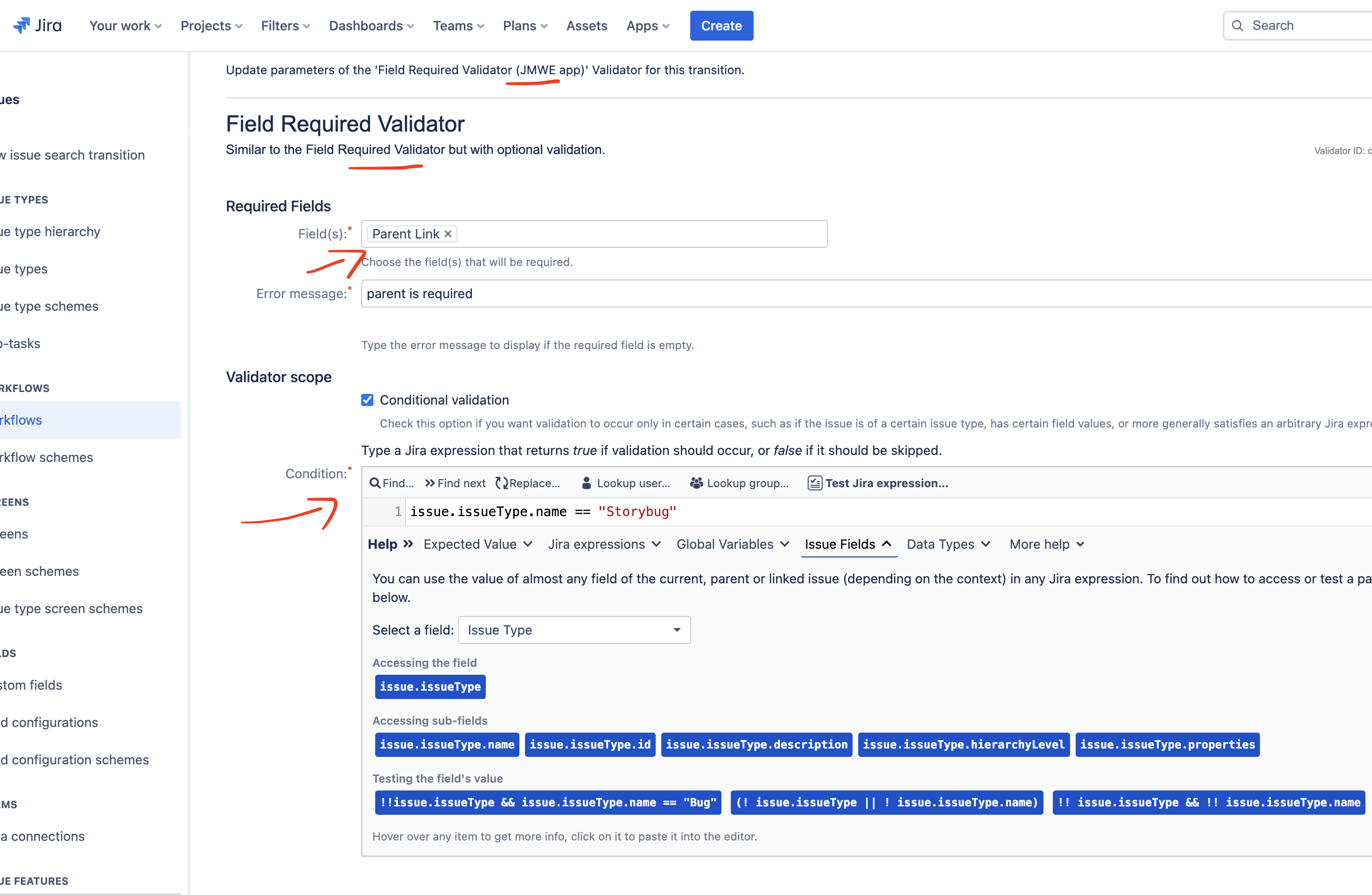 How to require a field for specific issue type?