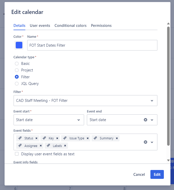 Jira Calendar conditional colors not working