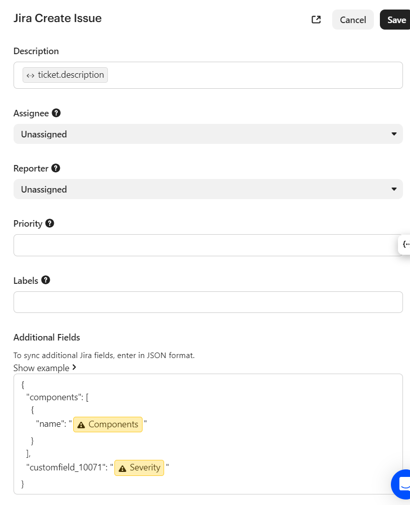What would be the right JSON format for components...