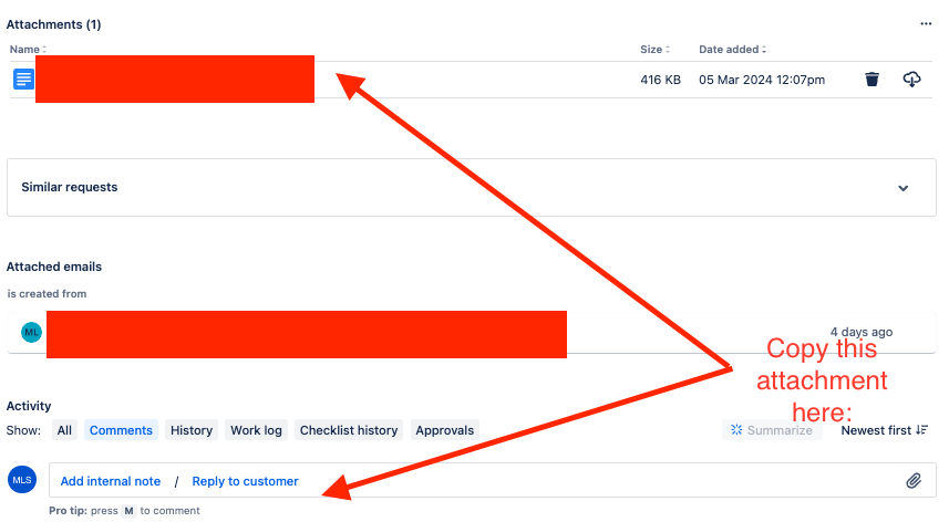 How to add an existing attachement as a comment.