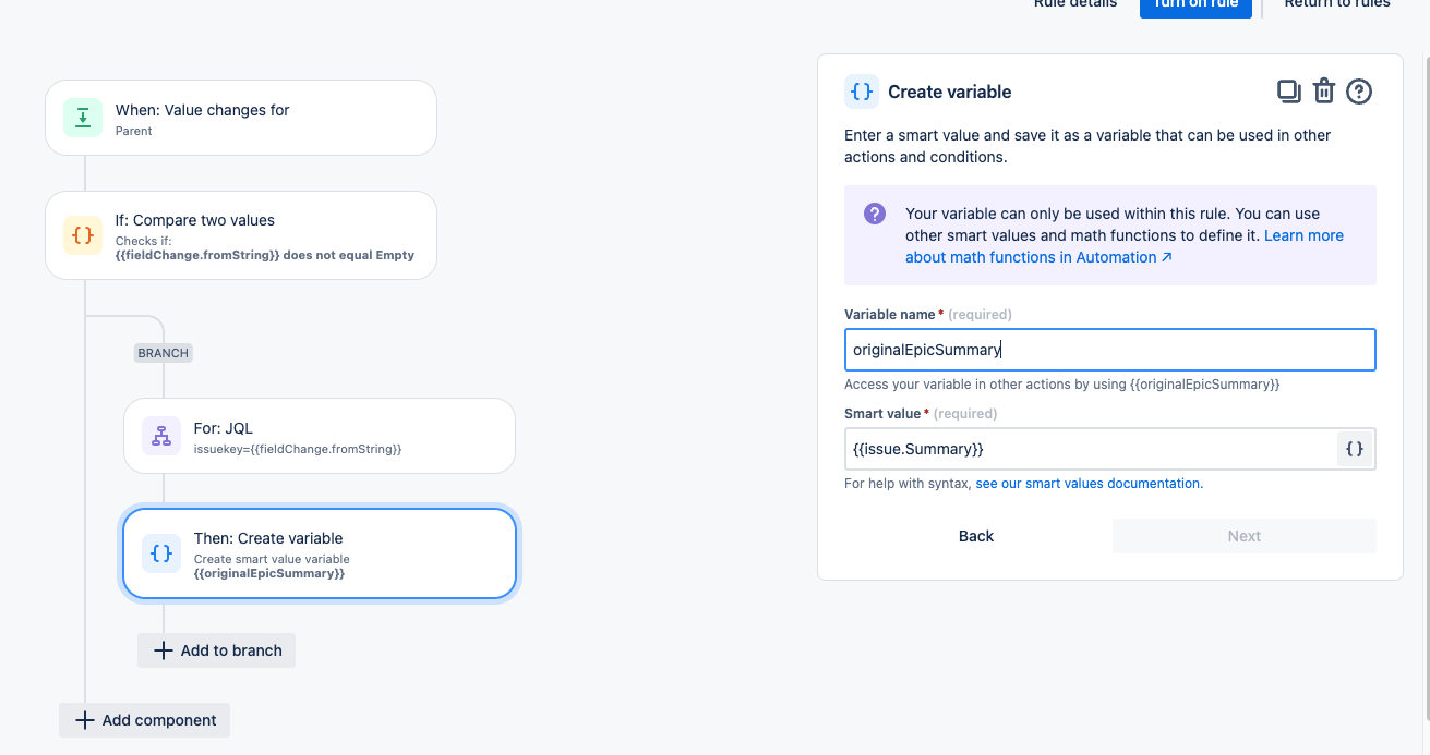 Solved: Automation rule to use the parent link/summary aft...
