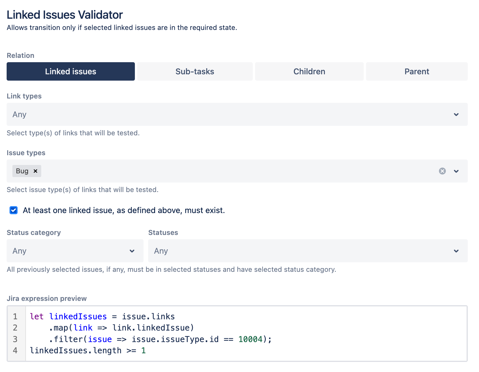 Jira expression for issue type of linked issue