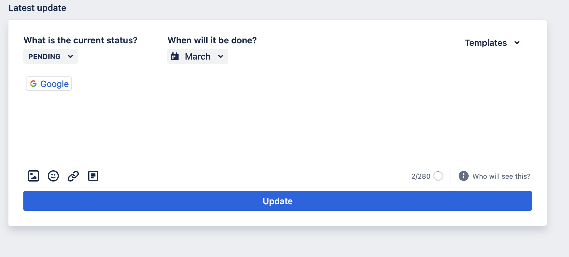 How to add hyperlinks to an Atlas goal update?
