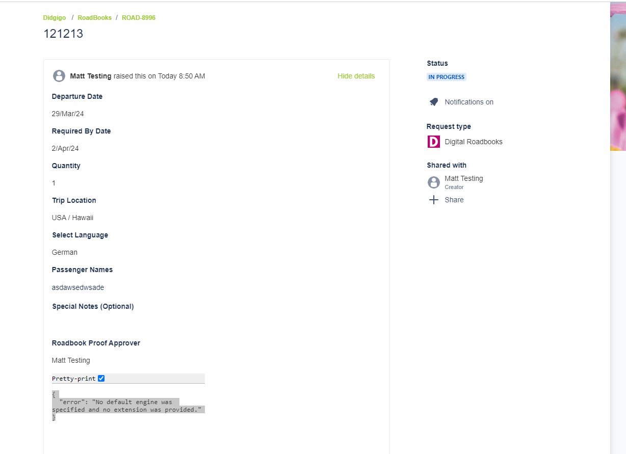 { "error": "No default engine was specified and ...