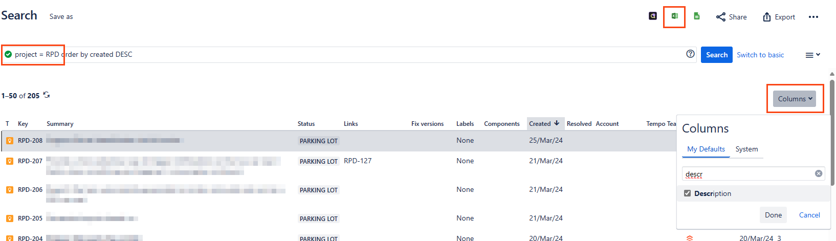 Export ideas and descriptions