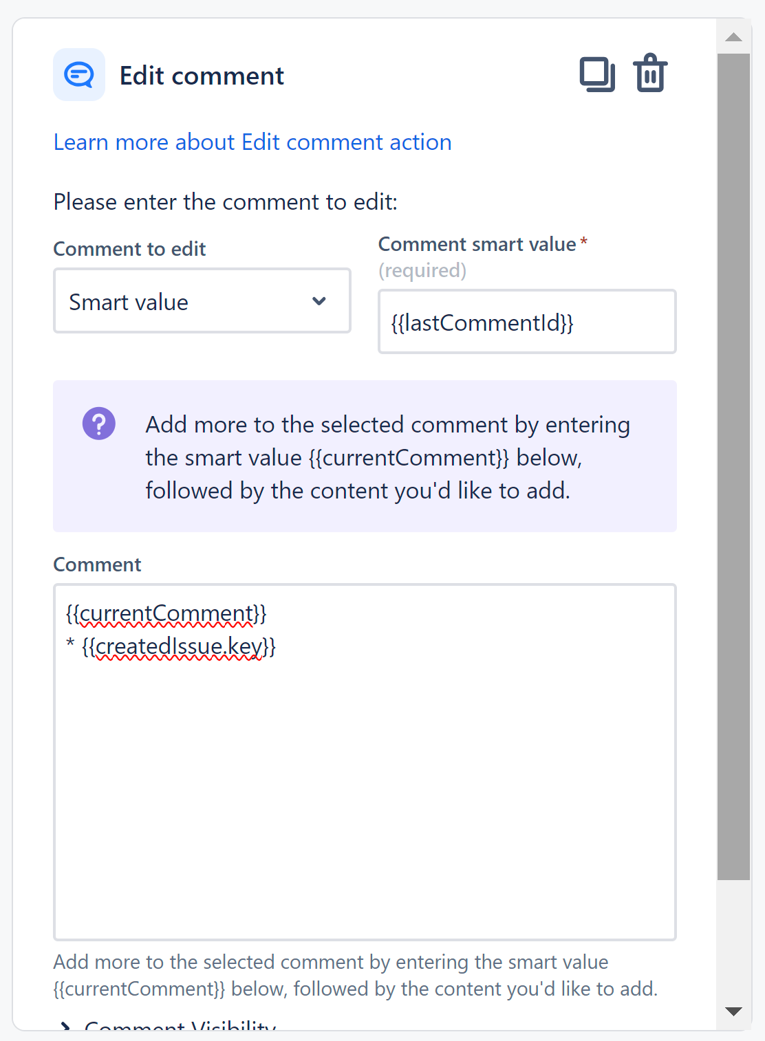 "No comment to edit" error in the Edit Comment act...