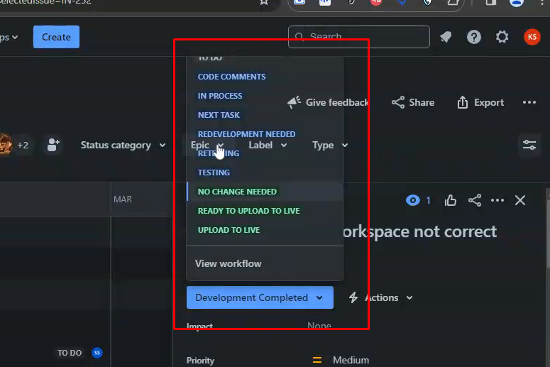 Unable to change task Status through timeline