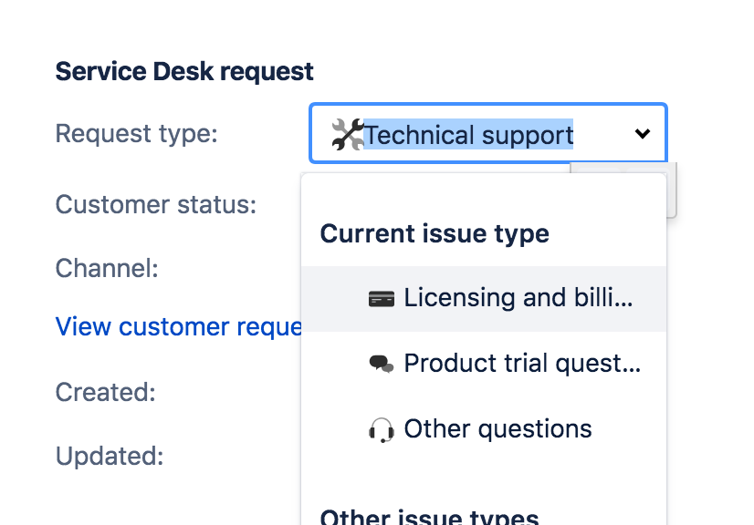 How to change issue request type to another custom...