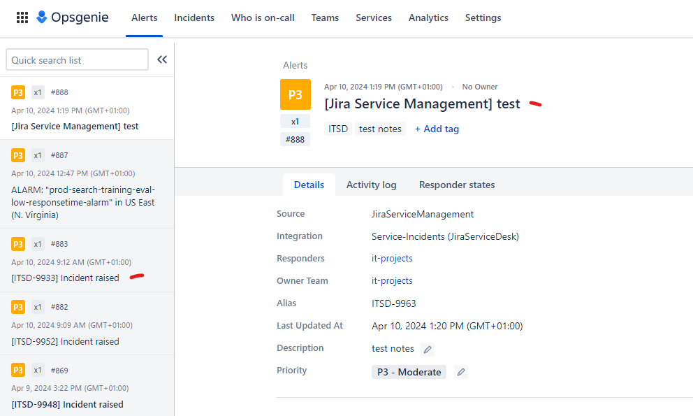 opsgenie alerts to show the ticket number from Jir...