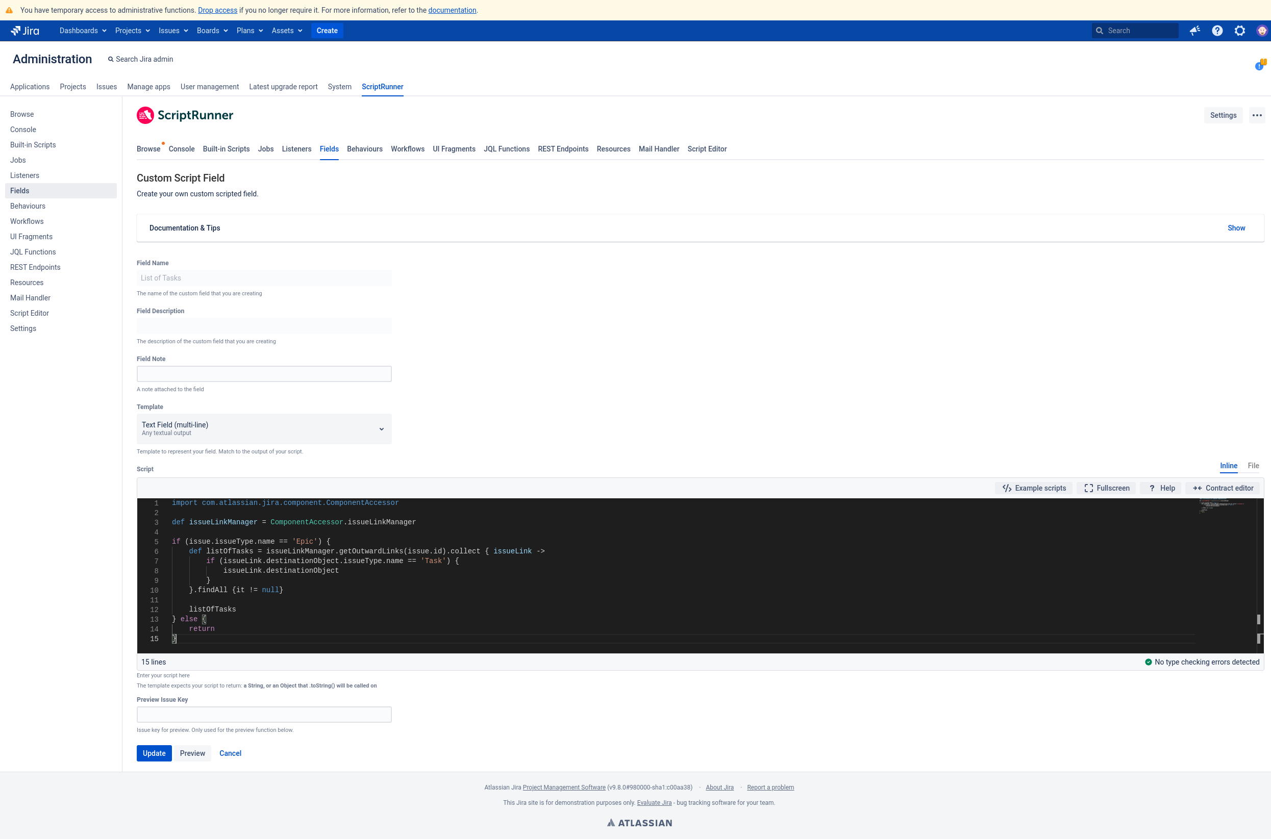 Solved: How to get epic tasks in script filed