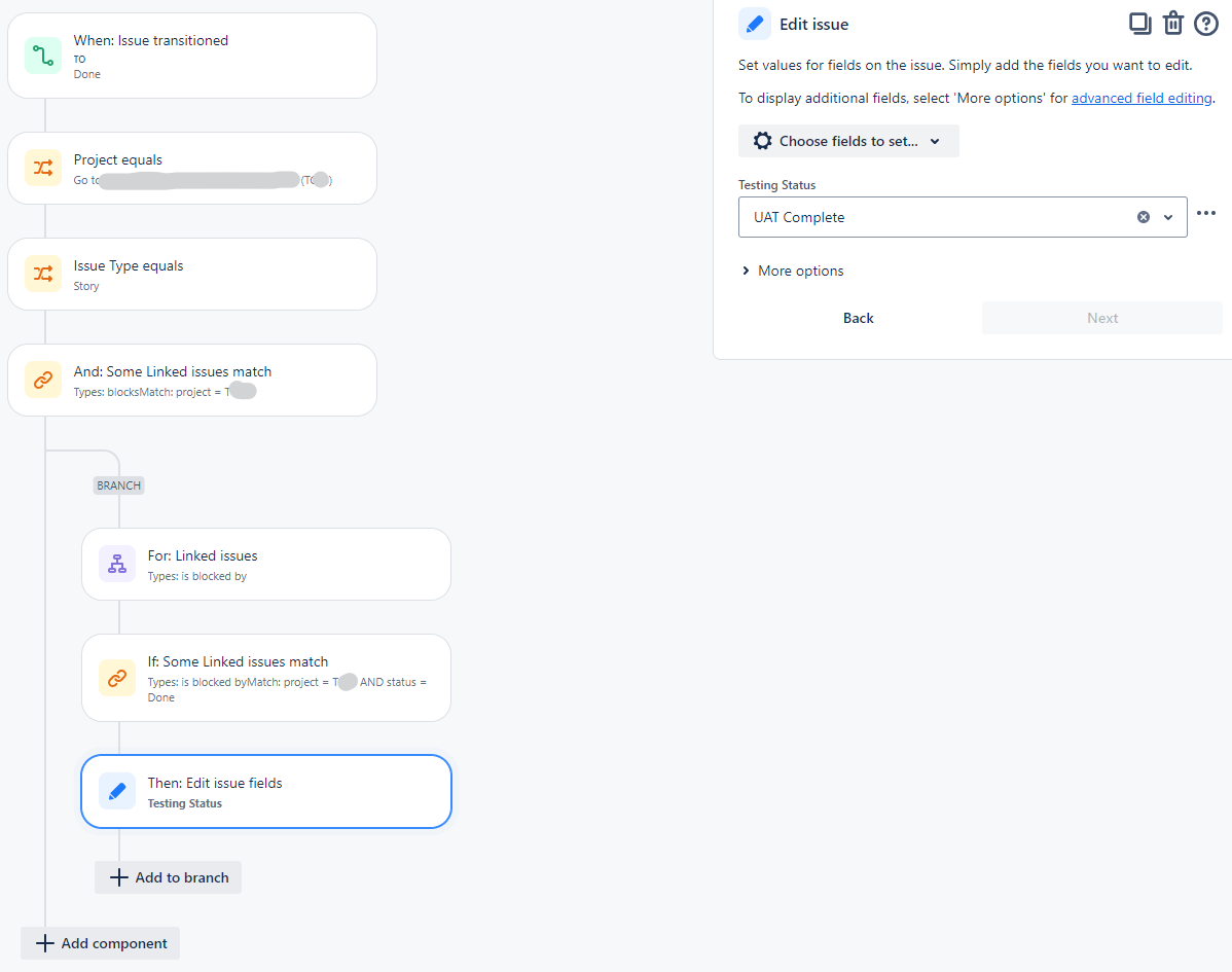 Automation - Two Projects, Linked/blocked by, chan...