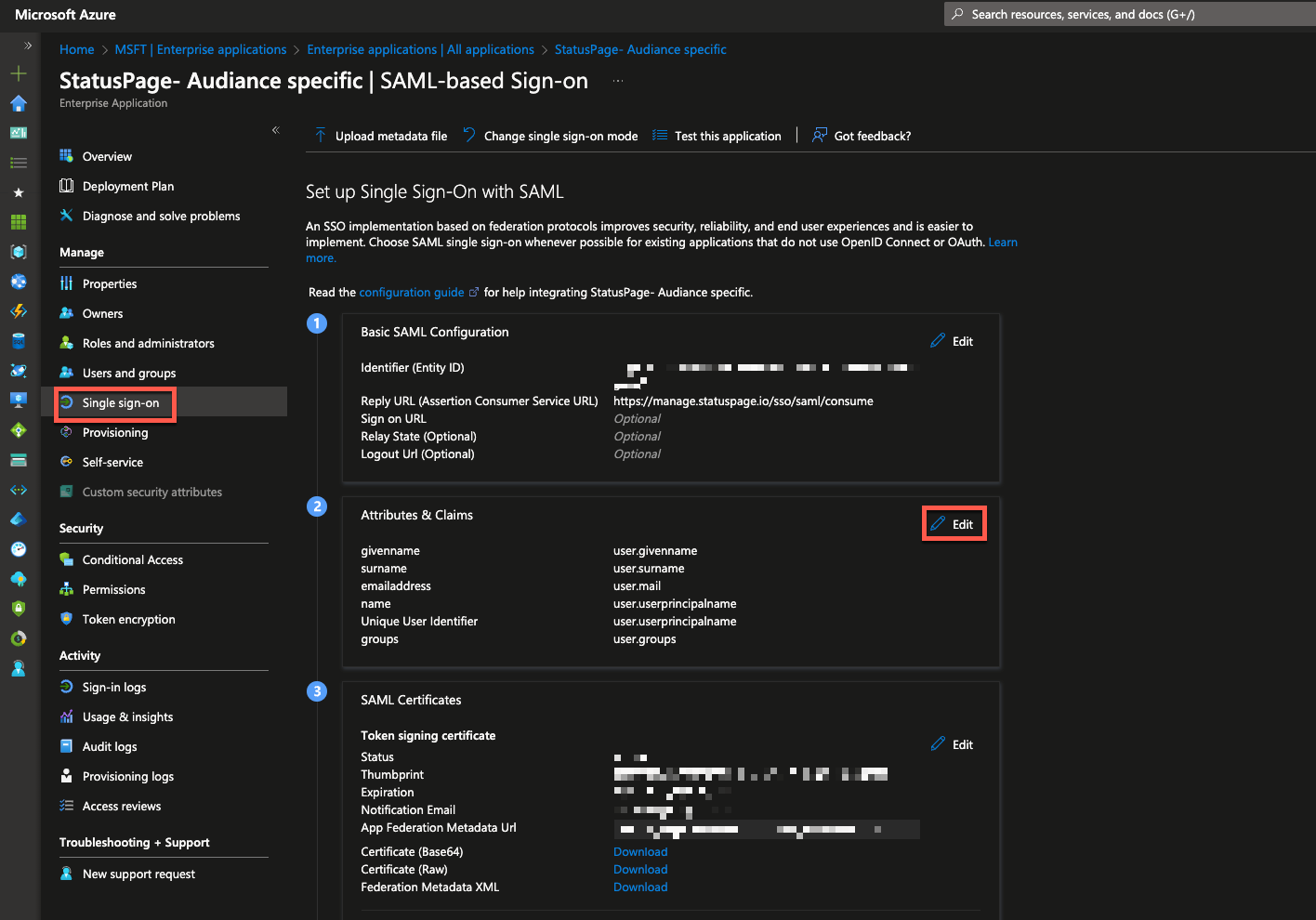 Statuspage SSO with Microsoft Entra(Azure AD)