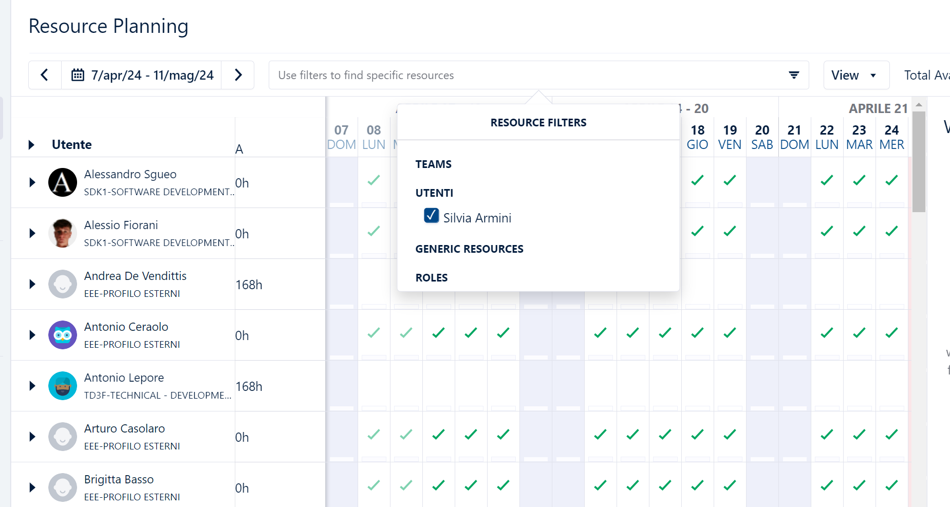 Tempo planner filter not working