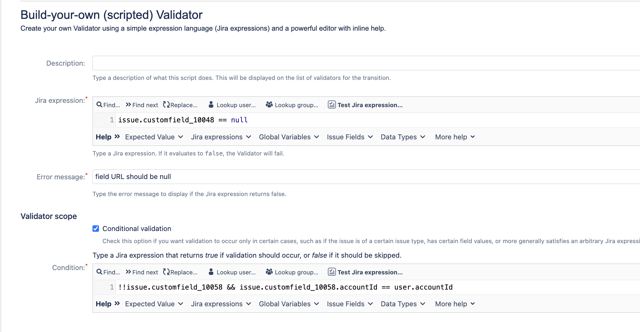Solved: [JMWE] Current user Validator (please Help)