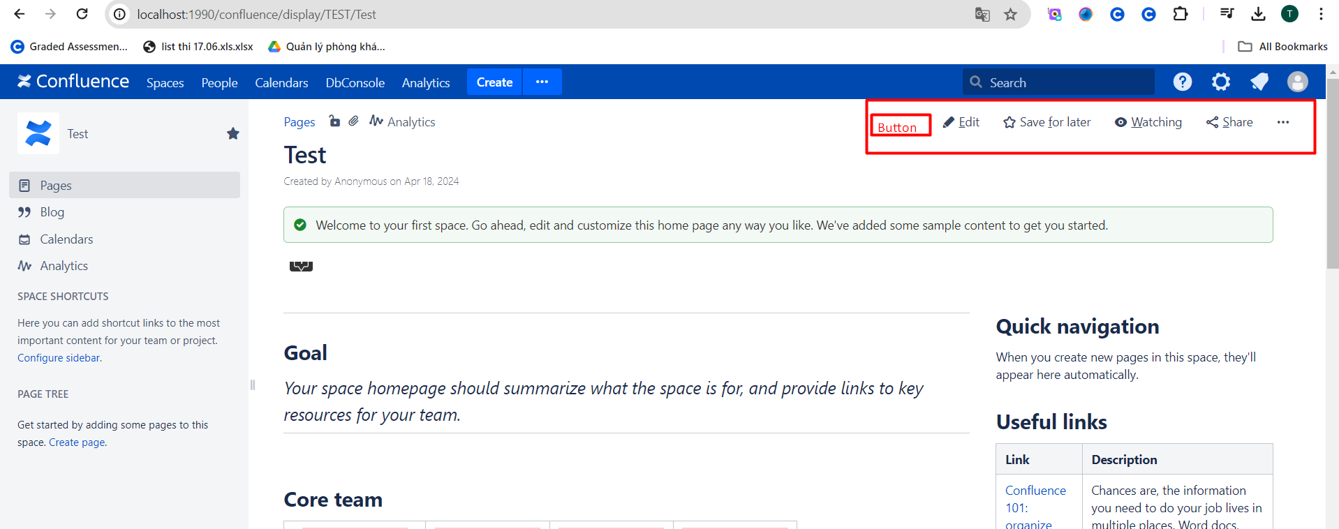 Add Button On Navigation Confluence Page